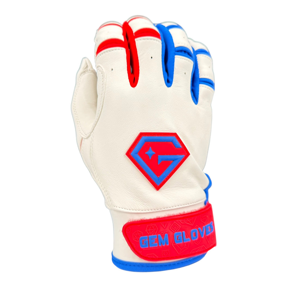 Gem Glove Prospector Short Cuff Batting Glove - White/Red/Royal – Smash ...