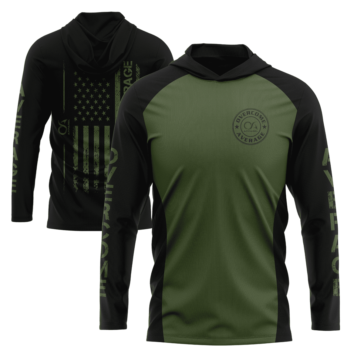 Overcome Average Hooded Long Sleeve Tee - Army Green/Black – Smash It ...